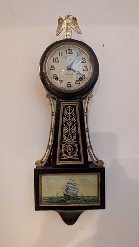 Antique New Haven Clock Co. WINETKA 8 day gong strike banjo style clock ...