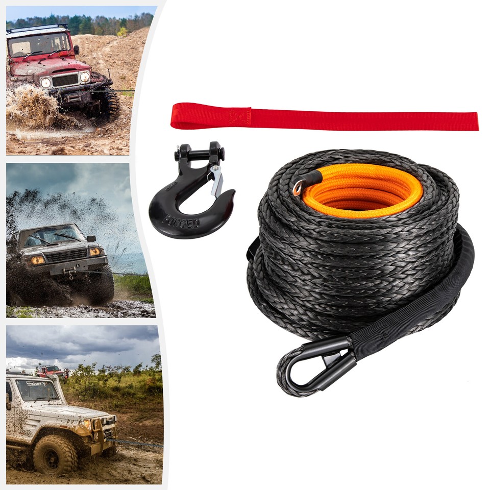 Orange 1/2x92ft Synthetic Winch Rope w/ Hook Car Tow Recovery Cable Tow ...