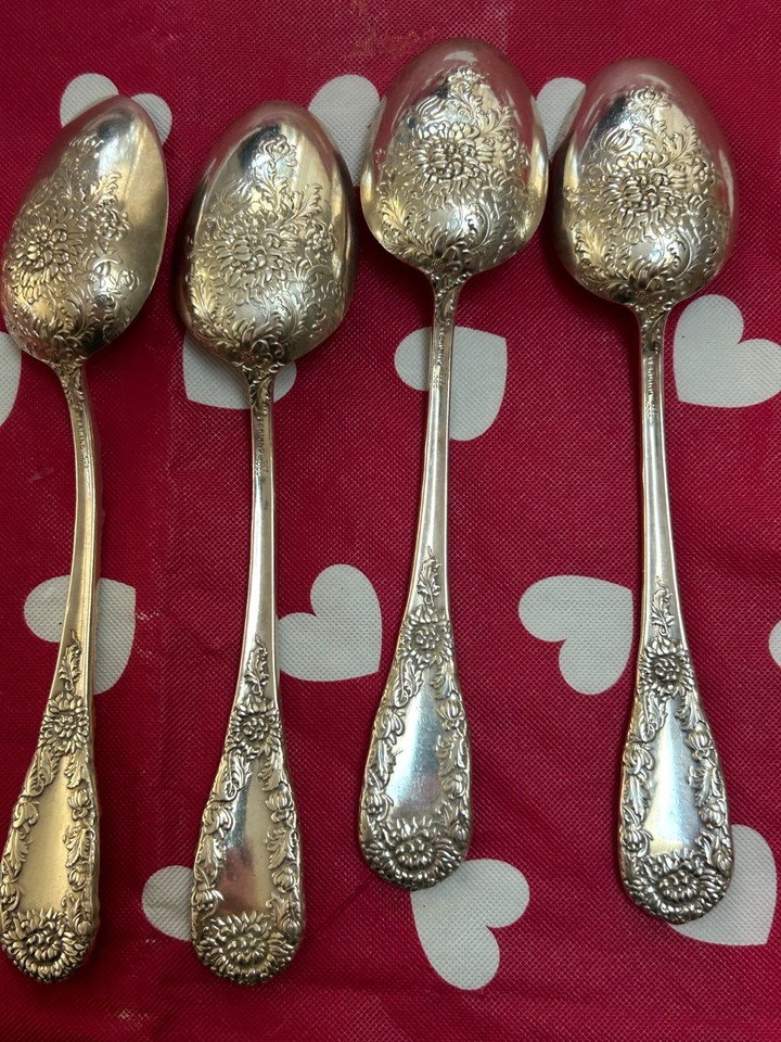 4 Durgin Chrysanthemum Sterling Silver Spoons 260 grams | eBay