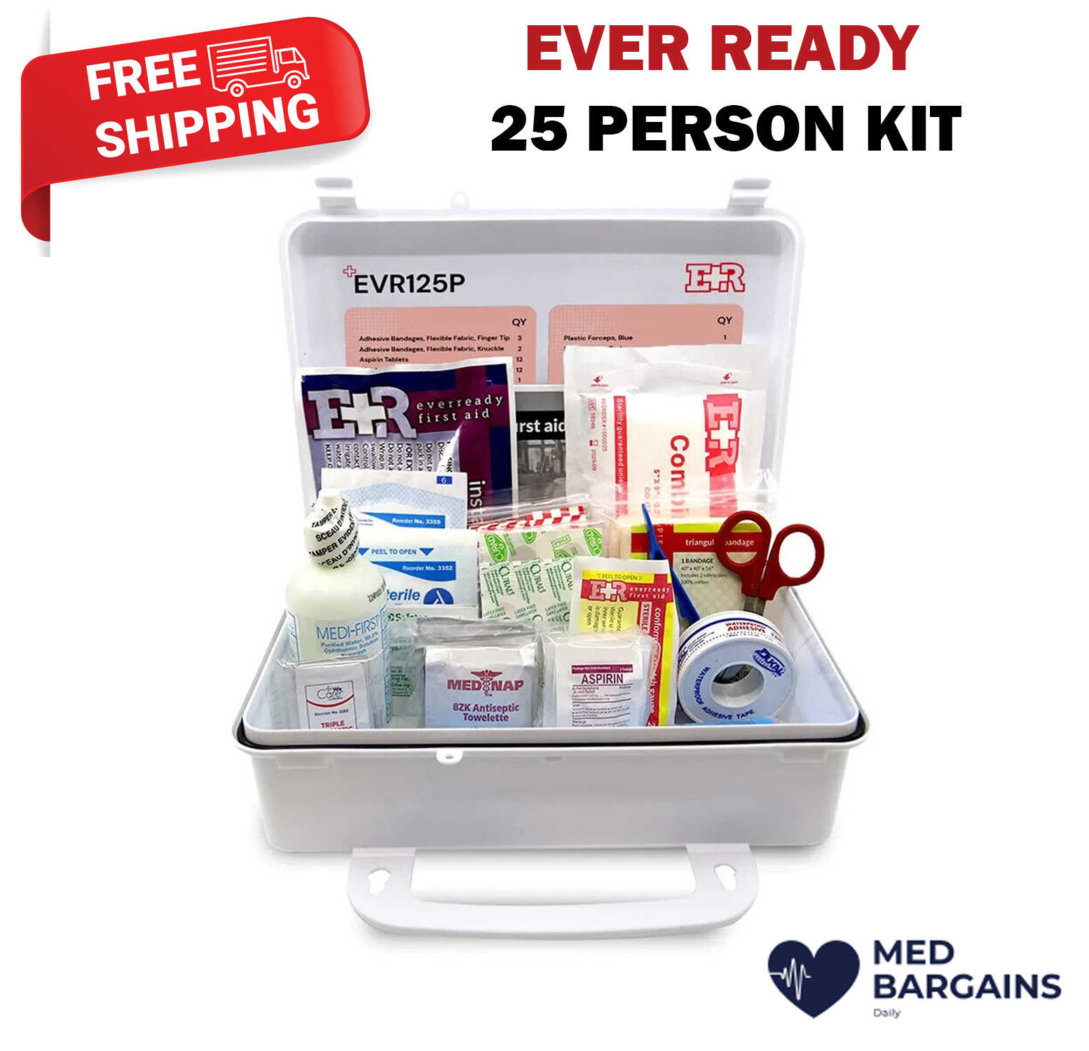 Ever Ready EVR125P First Aid 107 Piece 25 Person First Aid Kit with ...