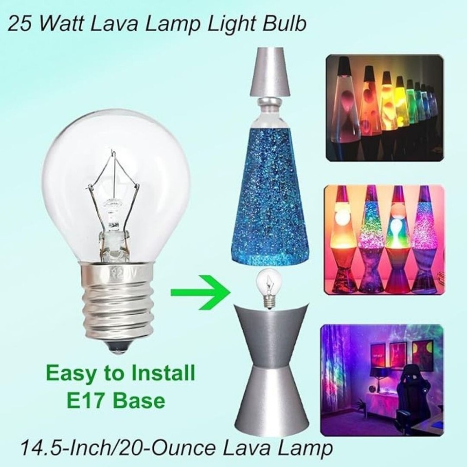 Lava Lamp Bulb, 6 Pack 25 Watt Lava Lamp Light Bulb, S11 E17 Base 120 ...