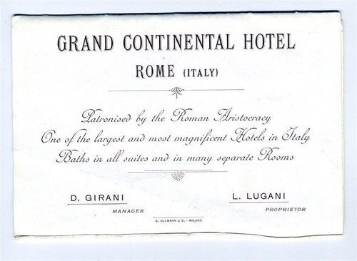 Grand Continental Hotel Rome Italy Brochure and Map Early 1900's | eBay