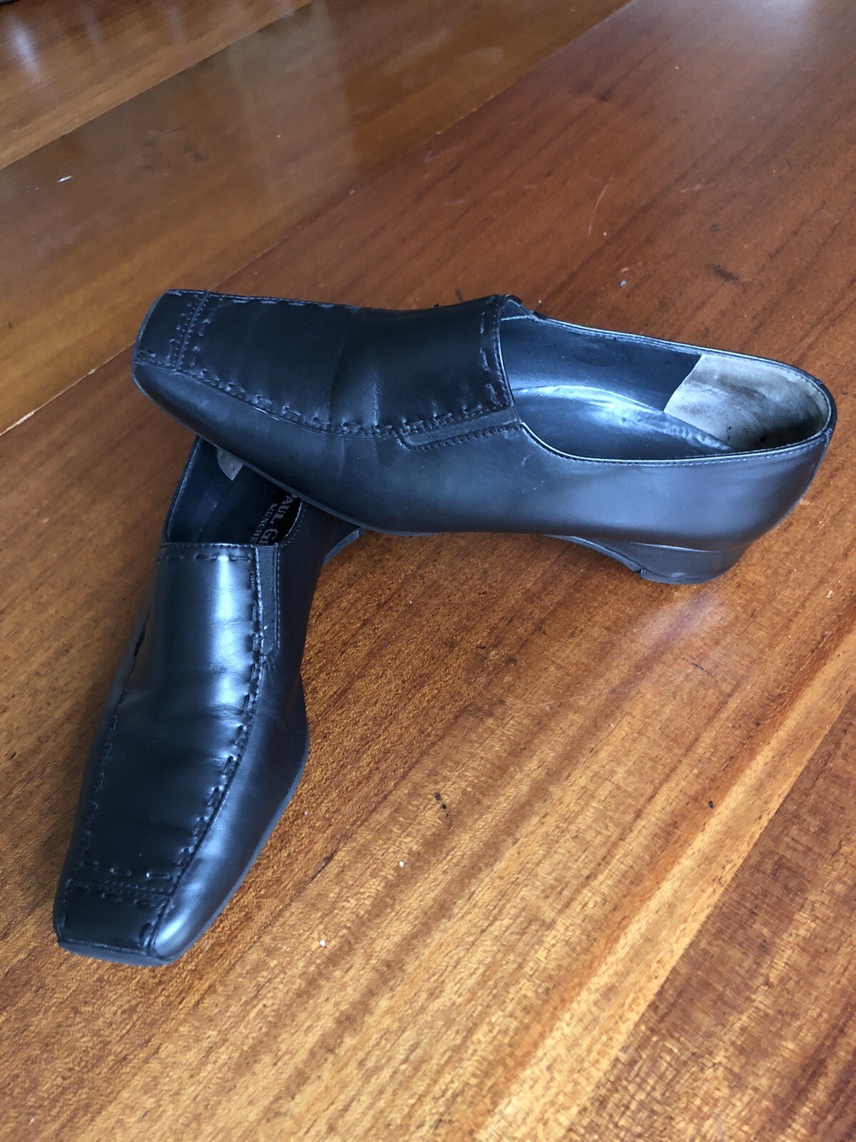 Paul Green loafer black Square Toe Stitches Sz 6 - Gem