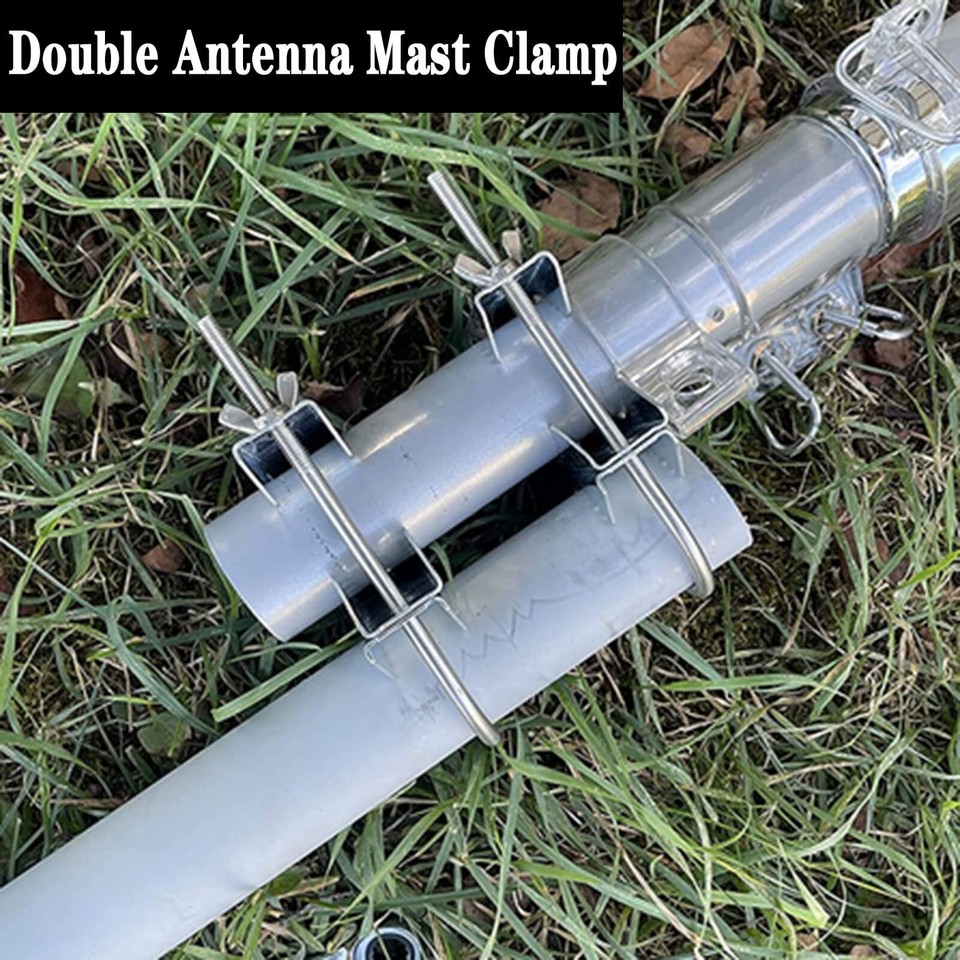 2Pcs Double Antenna Mast Clamp Heavy Duty AntiRust Mast to Mast Mount ...
