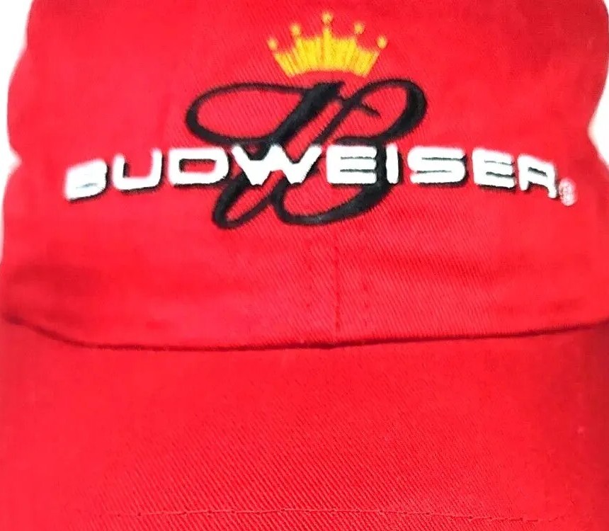 Official Budweiser Hat Anheuser Busch Red Baseball Cap Crown Logo NOS ...