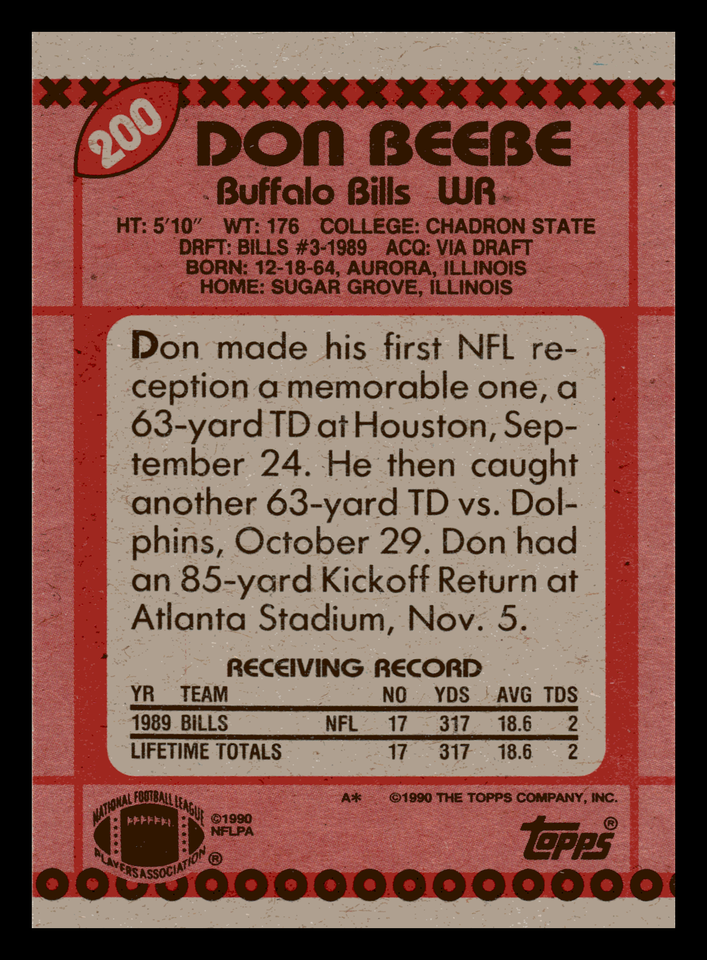 1990 Topps Don Beebe Buffalo Bills #200 NM-MINT | eBay