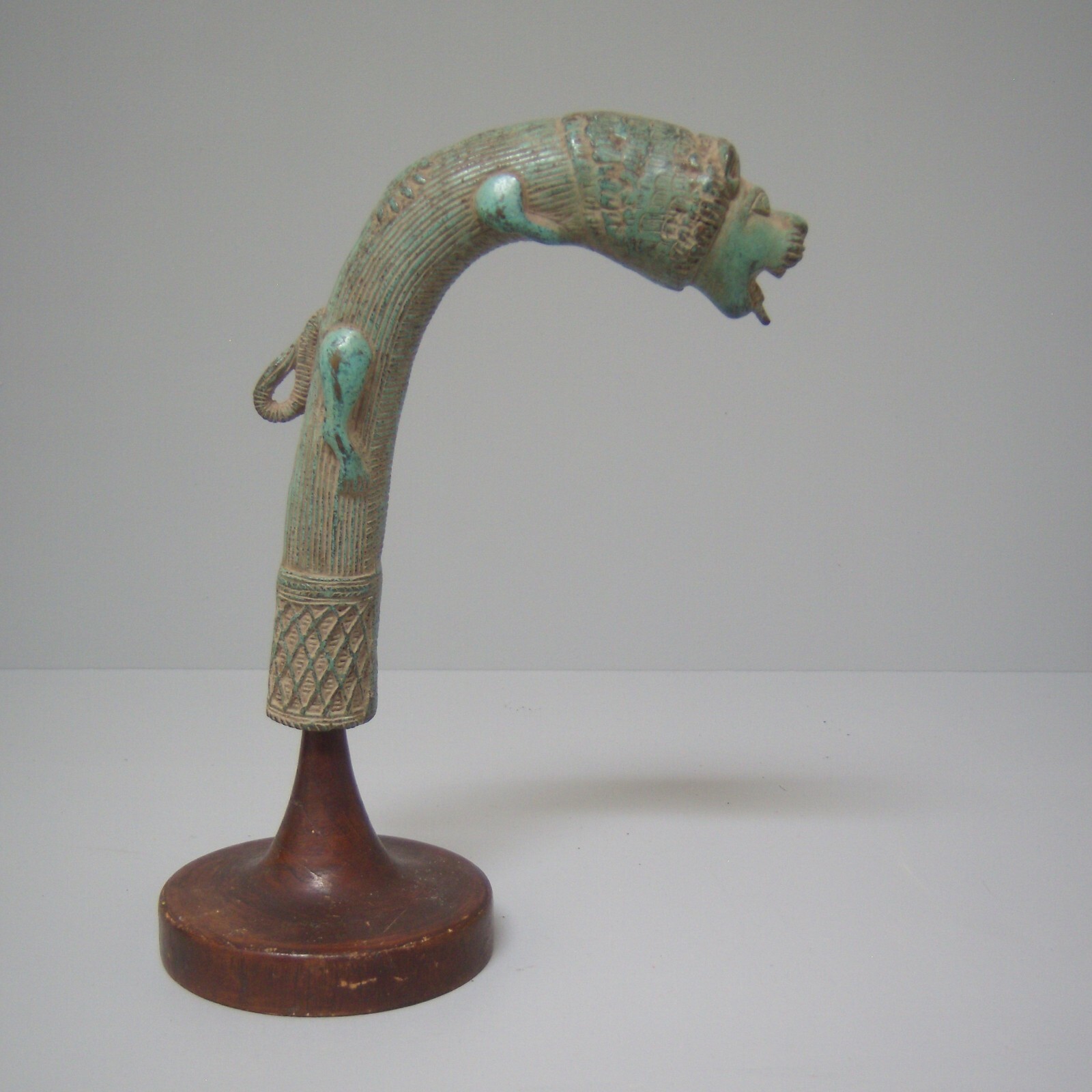 One Antique Vintage Bronze Dragon Cane Handle - Gem