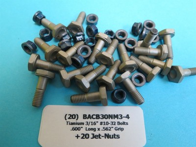 10-32 x .600 Long Titanium 3/16 Boeing BACB30NM3-4 Aircraft 20 Bolts ...