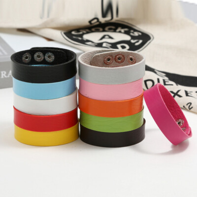 Wide Leather Bracelet Wristband Bangle with Snap Buttons Men's | eBay