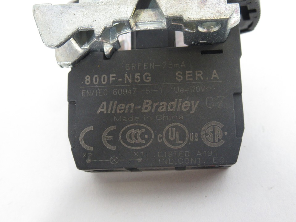 Allen-Bradley 800F-N5G Ser. A Green Light Module w/Metal Mounting Block ...