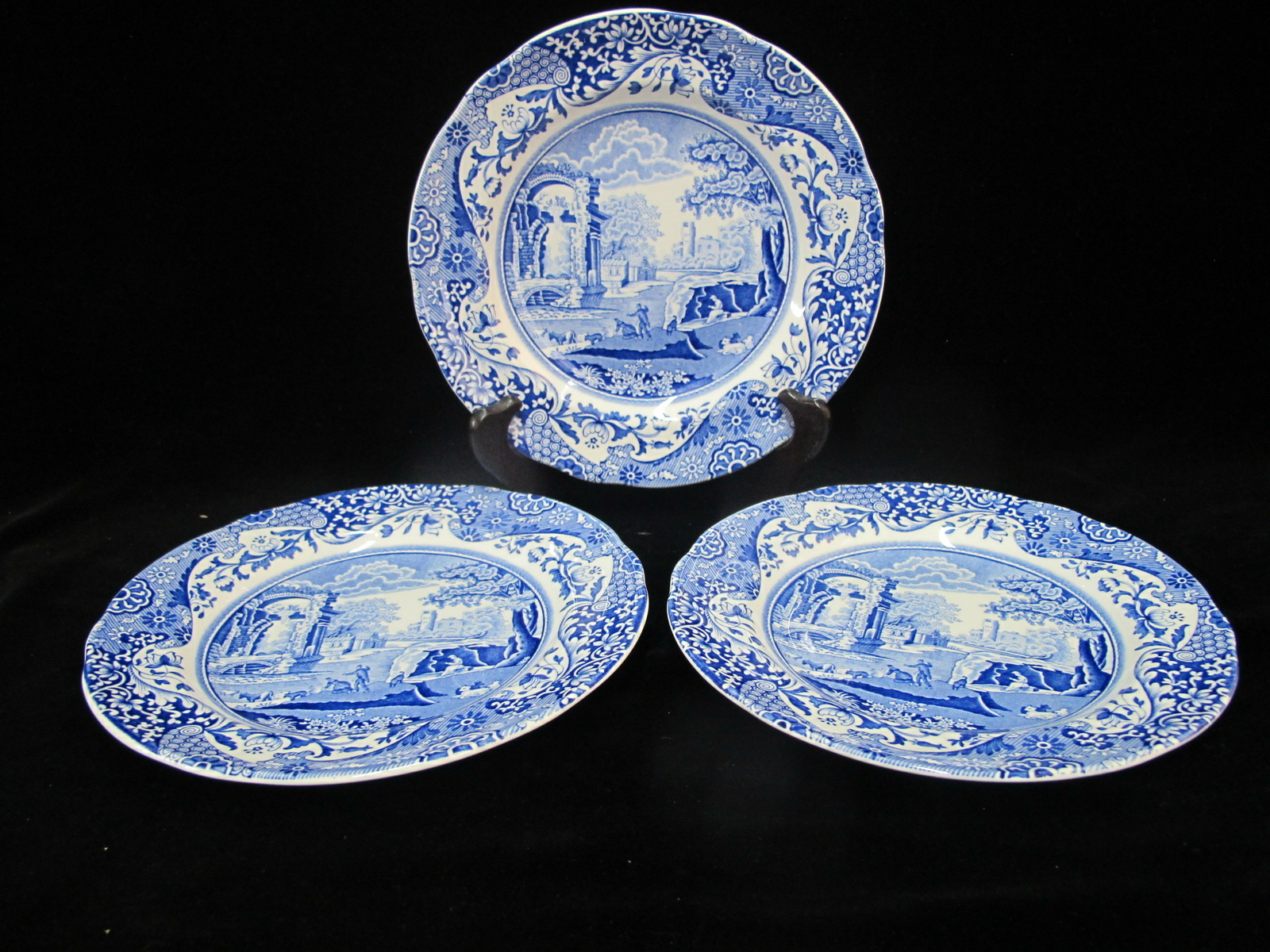 SPODE C1816 Cobalt Blue Hand Painted ITALIAN 7 1/2" Fluted Dish Plate ...