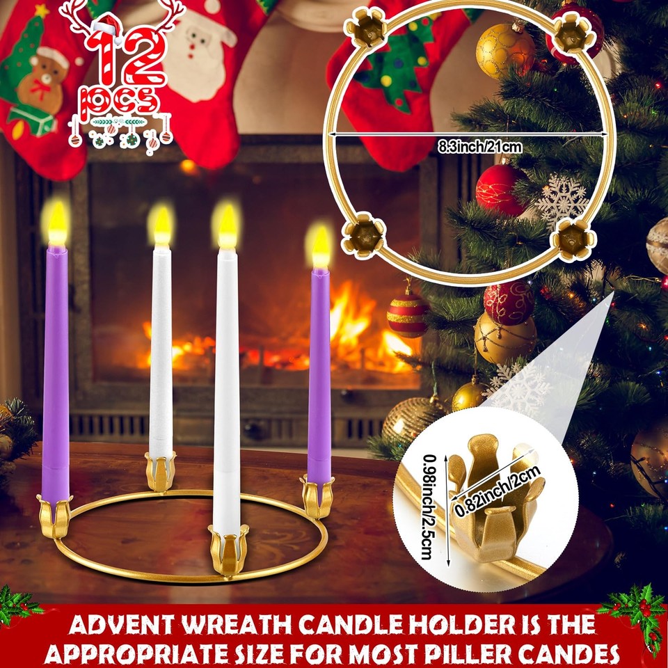 12 Pcs Metal Christmas Advent Wreath Rings Bulk Gold Advent Wreath ...