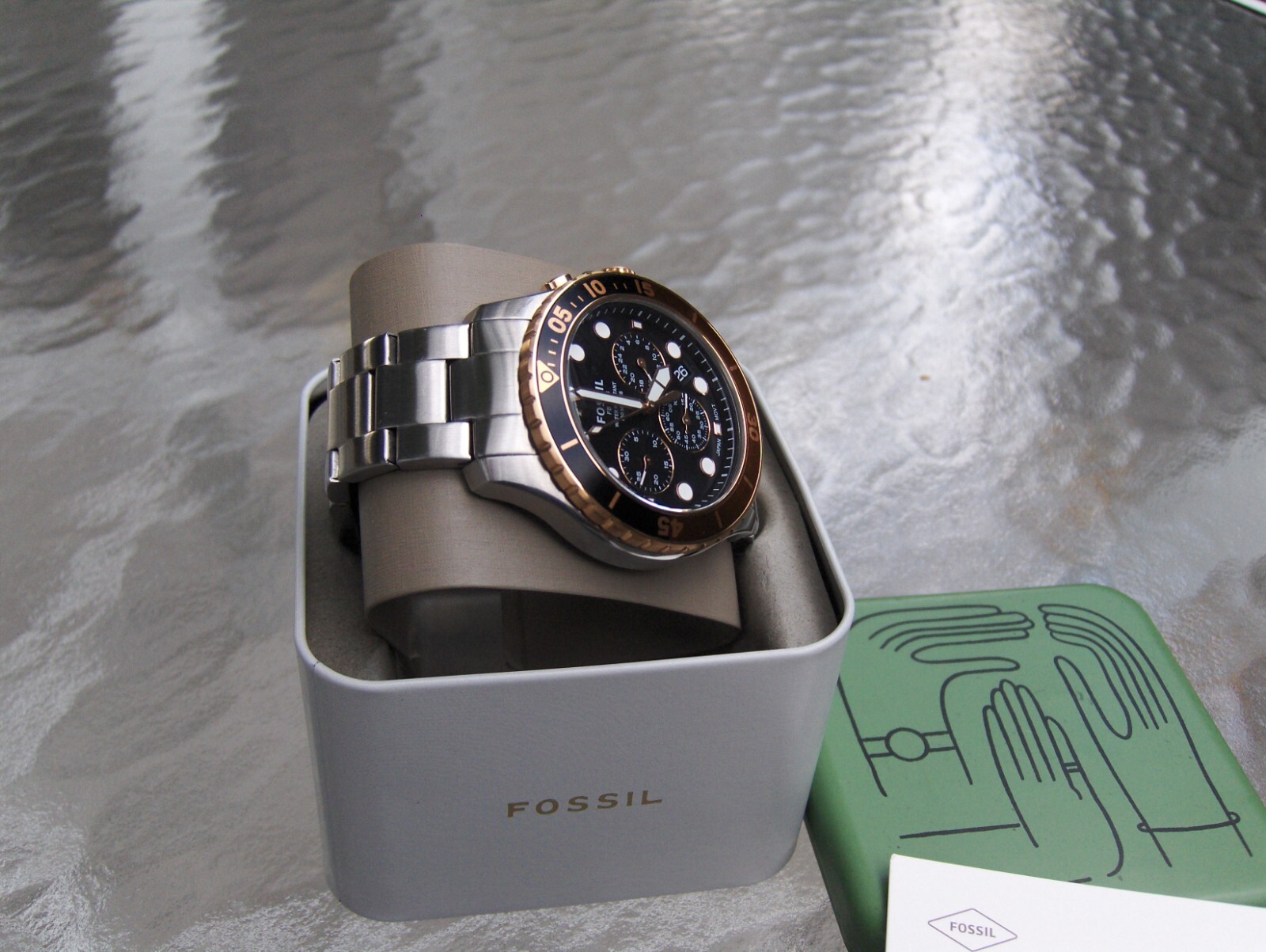FOSSIL FS 5768 FB-03 STAINLESS SPORT DIVER 3 EYE CHRONOGRAPH BLACK FACE ...
