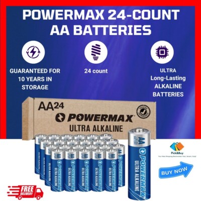 Powermax 24-Count AA Batteries, Ultra Long Lasting Alkaline Battery, 10 ...