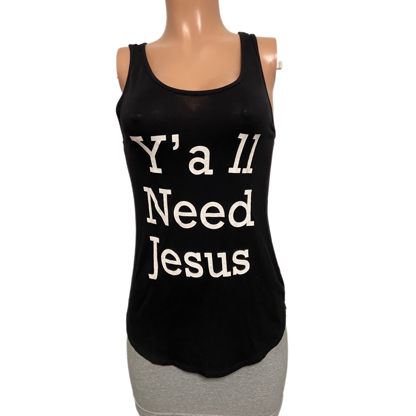 Black *Yall Need Jesus* Loose Graphic Tank Top New Casual Graphic Top ...