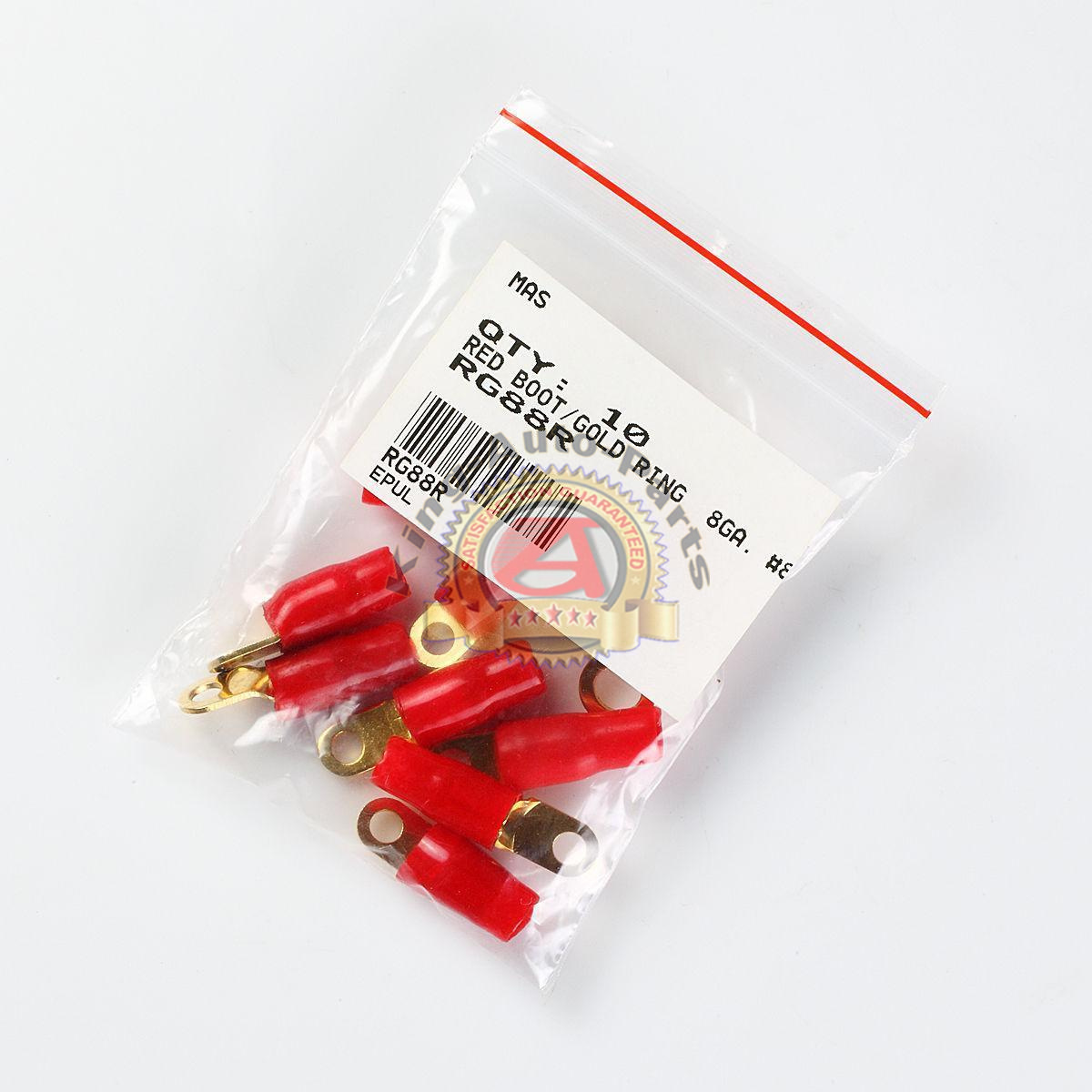 Wire Ring Terminal Gold 8 AWG Gauge #8 Connectors Red Insulation 10Pcs ...