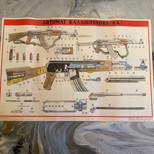 Vintage 1982 Color Poster Soviet Russian USSR AK47 33.5-22.5 ...