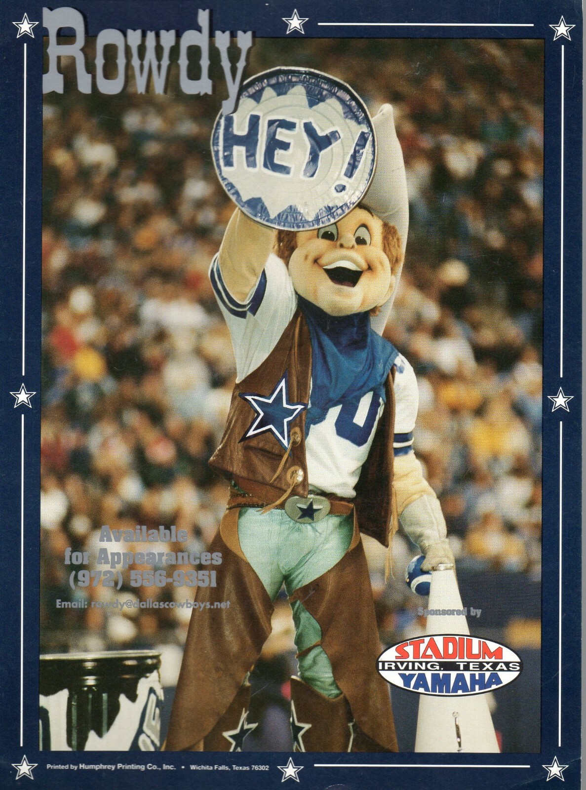 DALLAS COWBOYS MASCOT ROWDY PHOTO | eBay