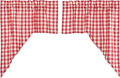 Red & White Buffalo Check Window Swag Set Cotton Lined Country ...