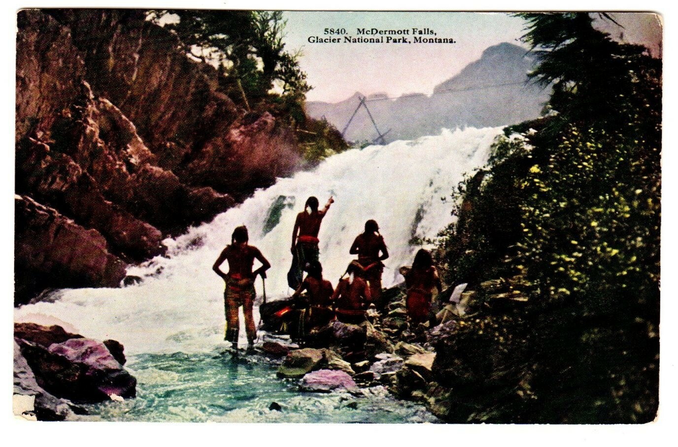 .1954 Bowdlerized (PC) view of Indians at McDermott Falls, MT postcard ...