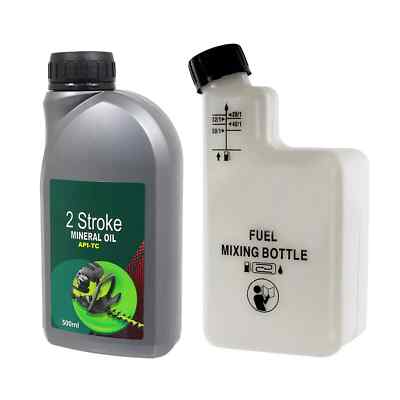 2 Stroke Oil 500ML & Fuel Petrol Mixing Bottle Ideal For Stihl Strimmer ...