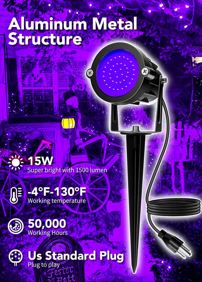 Halloween Spotlights Outdoor, 15W LED Black Light/Blacklight for Glow ...