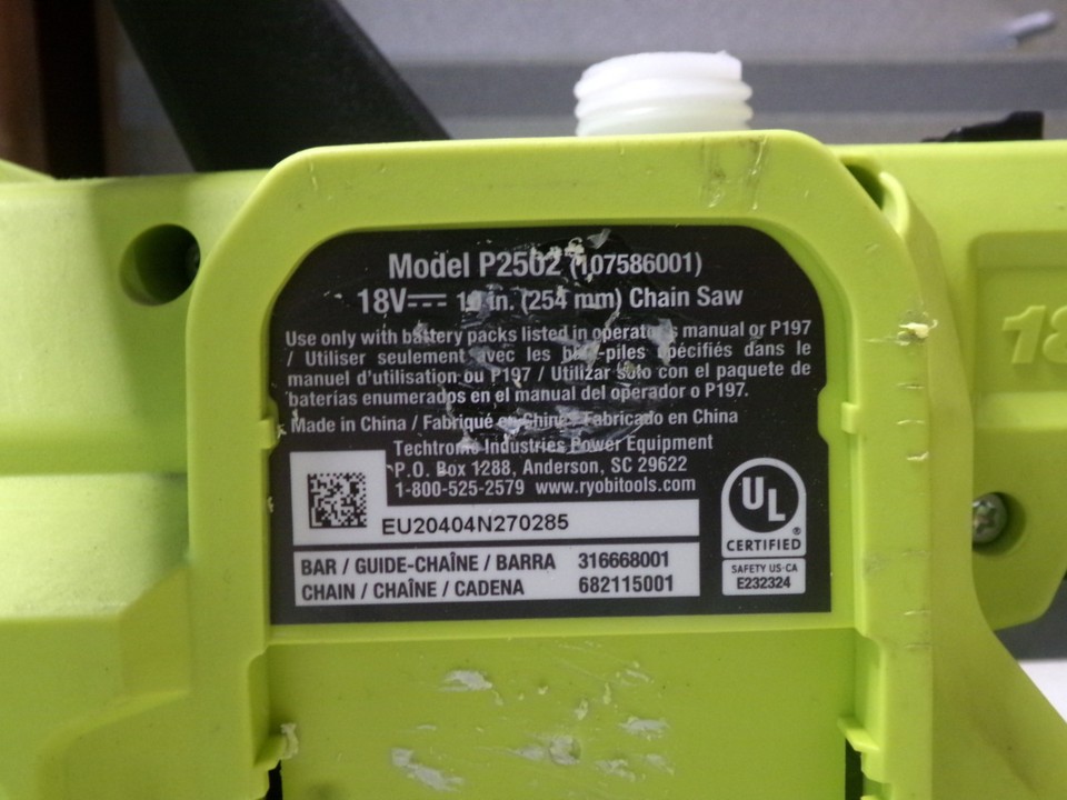 RYOBI P2502 18V ONE+ HP Brushless 10" Chainsaw - No Chain | eBay