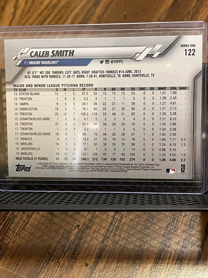 CALEB SMITH 2020 TOPPS "RIP PARTY" MIAMI MARLINS INSERT CARD TRUE 1/1 ...