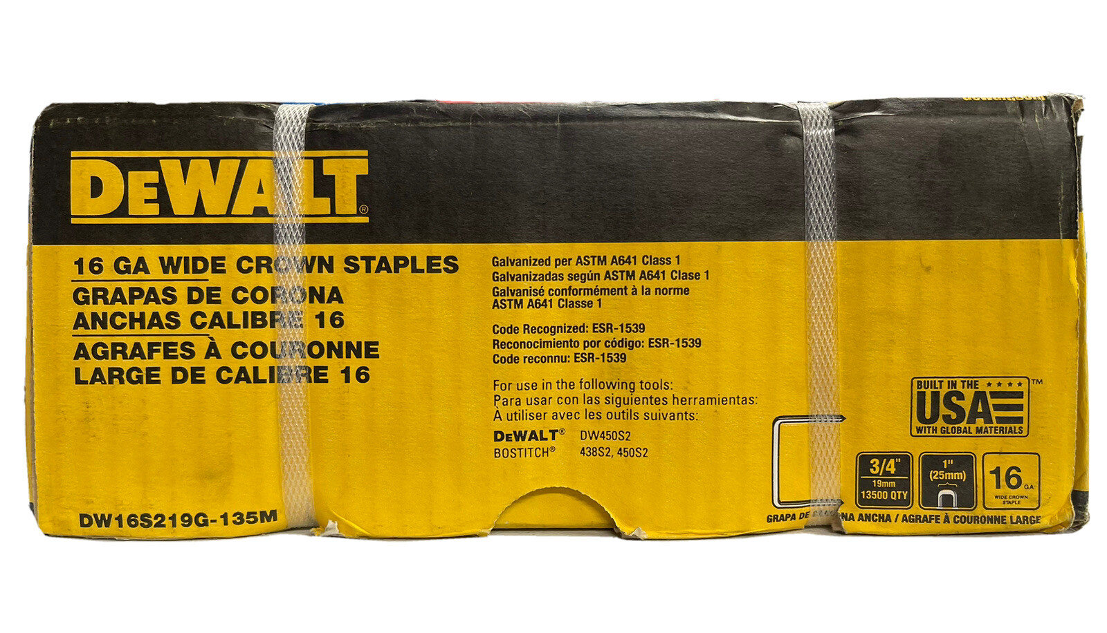 DW16S219G-135M DEWALT Galv. Crown Collated Staples 3/4" x 1" x 16GA ...