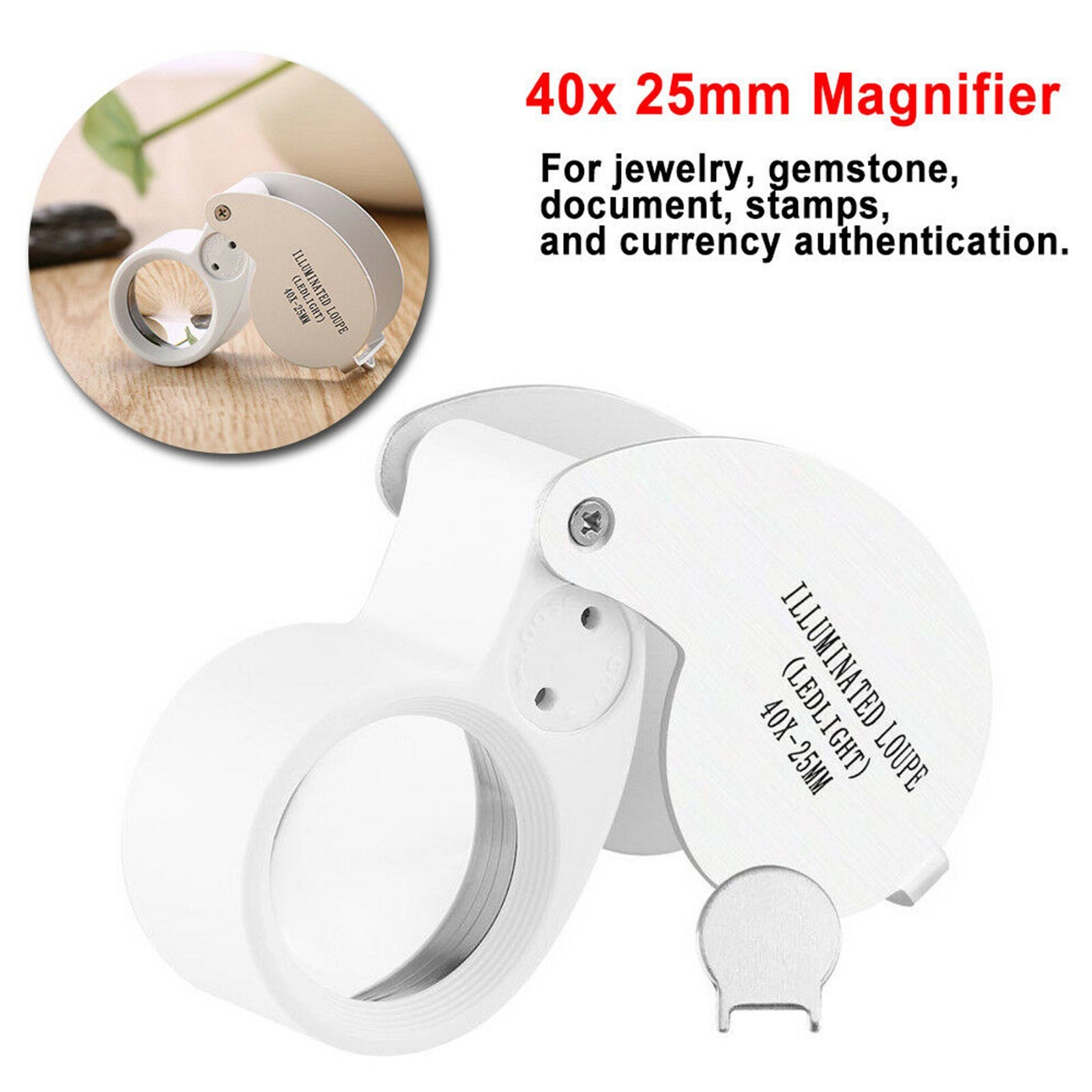 40X Jewelers Loupe Magnifier Light Jewelry Eye Loop Pocket Magnifying ...