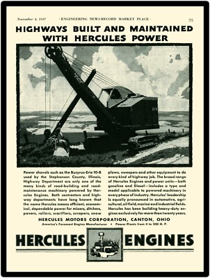 Hercules Engine in Bucyrus Erie 10-B NEW Metal Sign 24x30" USA STEEL XL ...