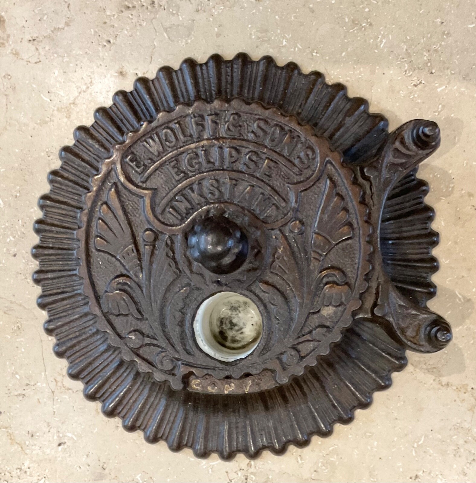 Antique Victorian InkWell Cast Iron Elias Wolff Rare Complete Porcelain ...