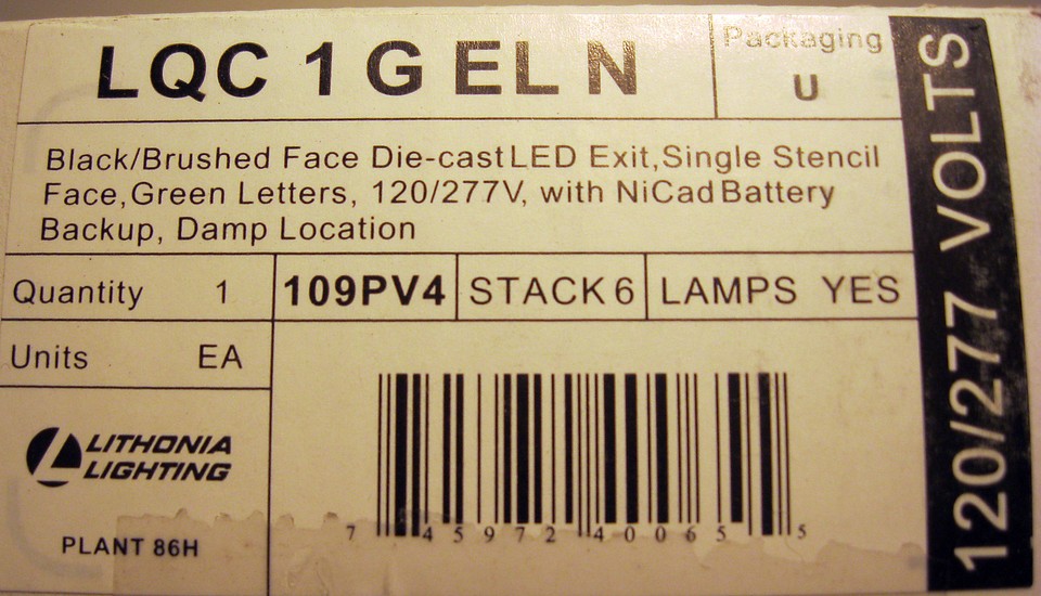 Lithonia LQC 1 G EL N Quantum Green Exit Sign w/ Battery | eBay