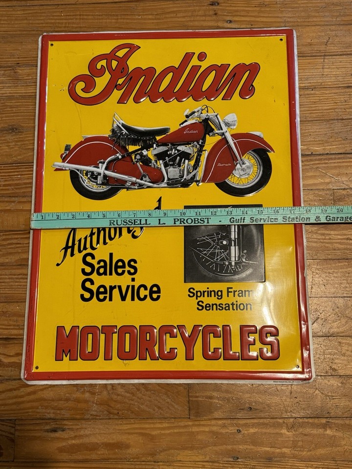 Vintage Indian Motorcycle Sign Single Side Painted Embossed | eBay