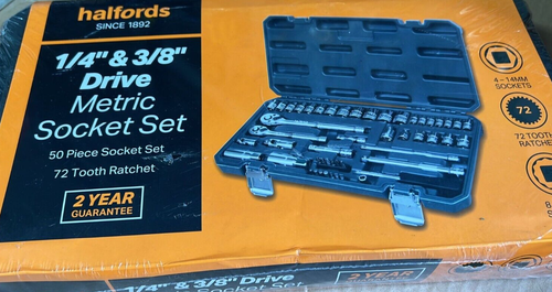 Halfords 50 Piece 1/4" & 3/8" Drive Metric 72 tooth ratchet Socket Set ...