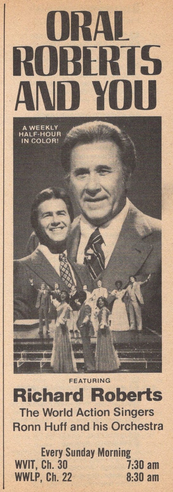 1979 TV AD~ORAL ROBERTS~RICHARD ROBERTS~RONN HUFF ORCHESTRA~WORLD ...