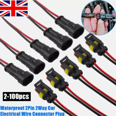 2-100pcs Car Waterproof Electrical Wire Cable Automotive Connector 2Pin ...
