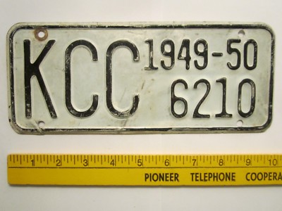 LICENSE PLATE Car Tag 1949 - 50 KANSAS CORPORATION COMMISSION KCC 6210 ...