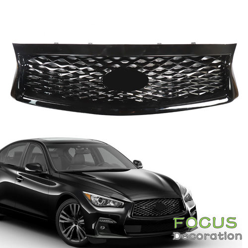 Front Bumper Upper Replacement Grille Glossy Black For Infiniti Q50 18 ...