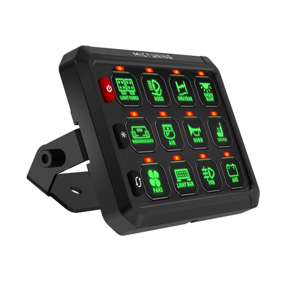 MICTUNING 12 Gang Switch Panel Kit Green Touch Led Lights Relays ...