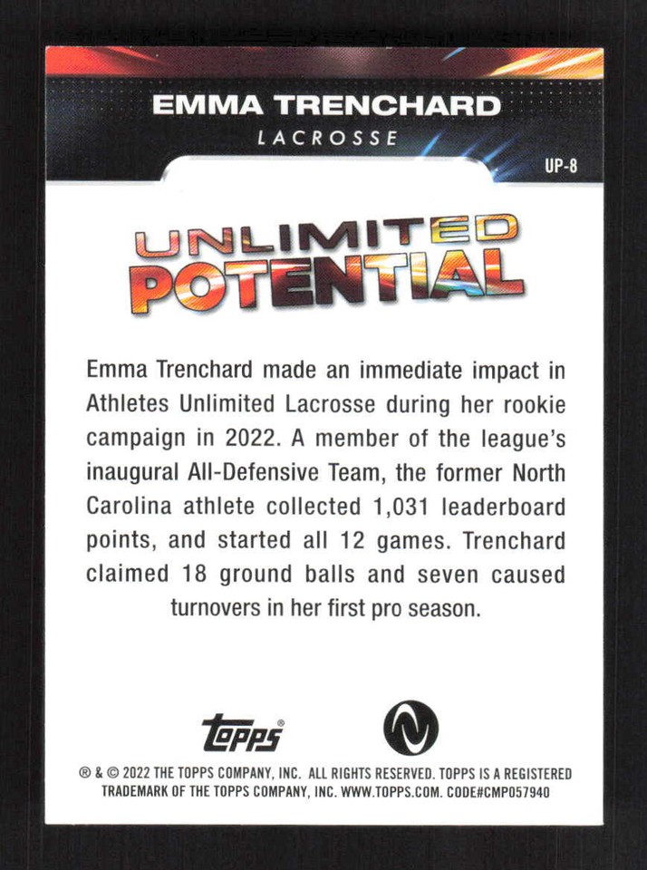 Emma Trenchard 2023 Athletes Unlimited Unlimited Potential Lacrosse #UP ...