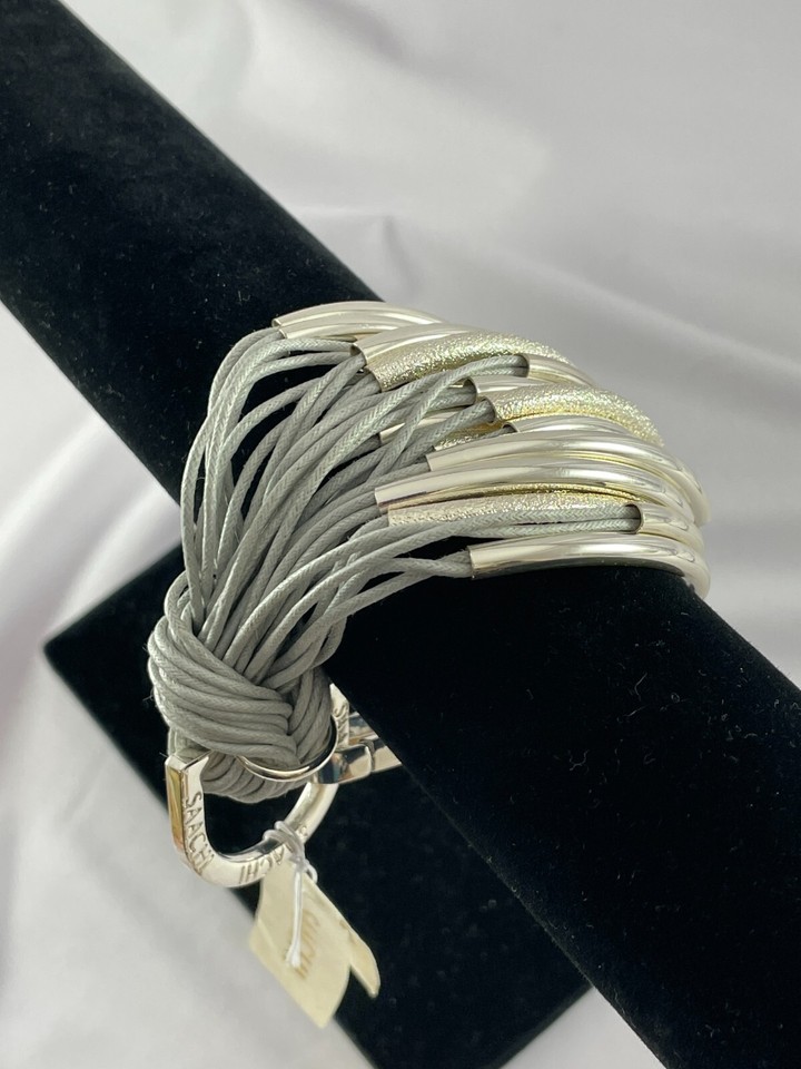 SAACHI Layer Wrap Bracelet Multi Strand Grey Chunky Silver Tone NEW | eBay