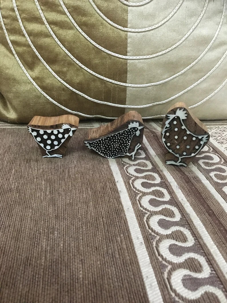 Funky Chickens stamp Indian wooden Mehandi Printing Blocks Art & Craft ...