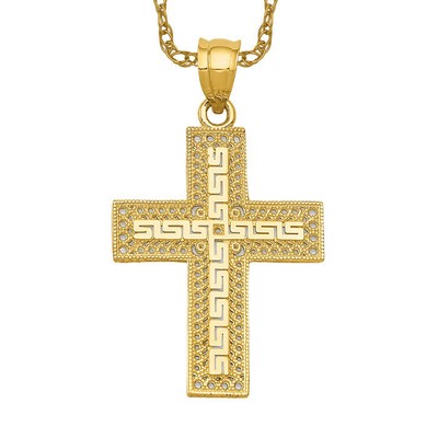 14K Solid Yellow Gold Greek Filigree Cross Necklace | eBay