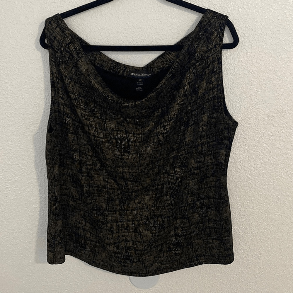 Made in Heaven- black and gold metallic cowl neck top… - Gem