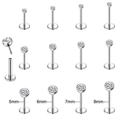 12Pcs/Lot Push-in Labret Studs Stainless Steel Cartilage Earring Labret ...