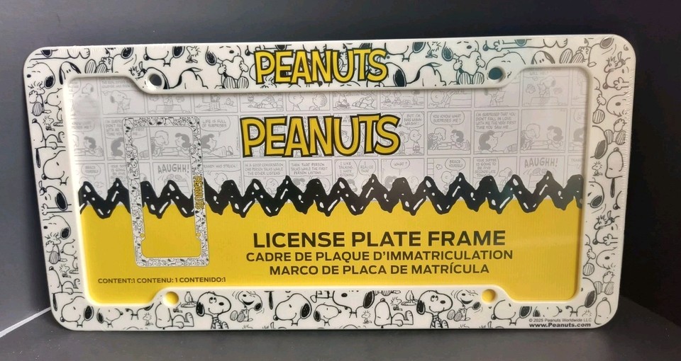 Peanuts SNOOPY Plastic Black and White License Plate Frame NEW! Free ...
