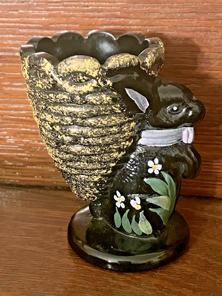 HTF? VintageHand Painted HUGGINS Black Amethyst Rabbit Egg Cup Easter ...