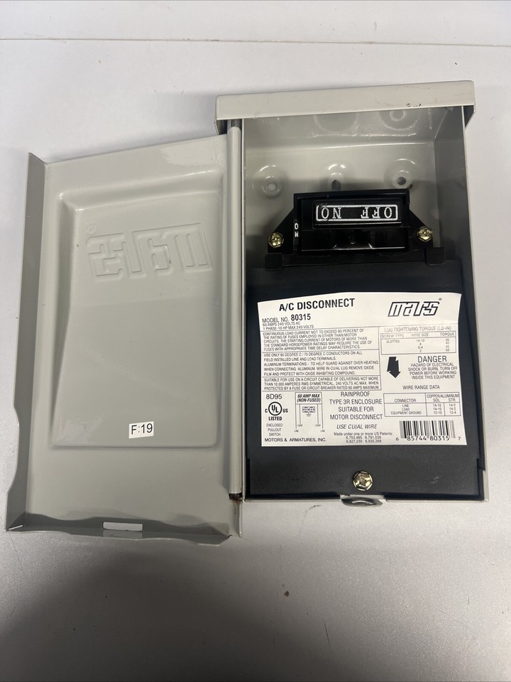 MARS Non-Fused Disconnect 80315 60 AMP 1 Phase 240 volt | eBay