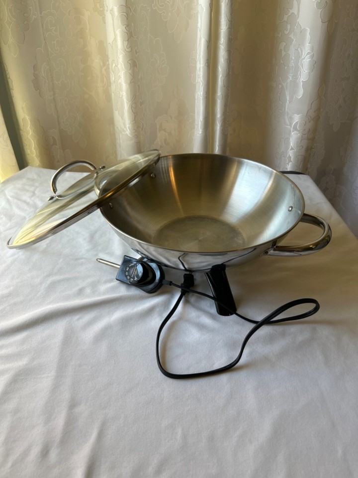 Presto Stainless Steel Electric Wok 05900 Tempered Glass Stir Fry 1500w ...